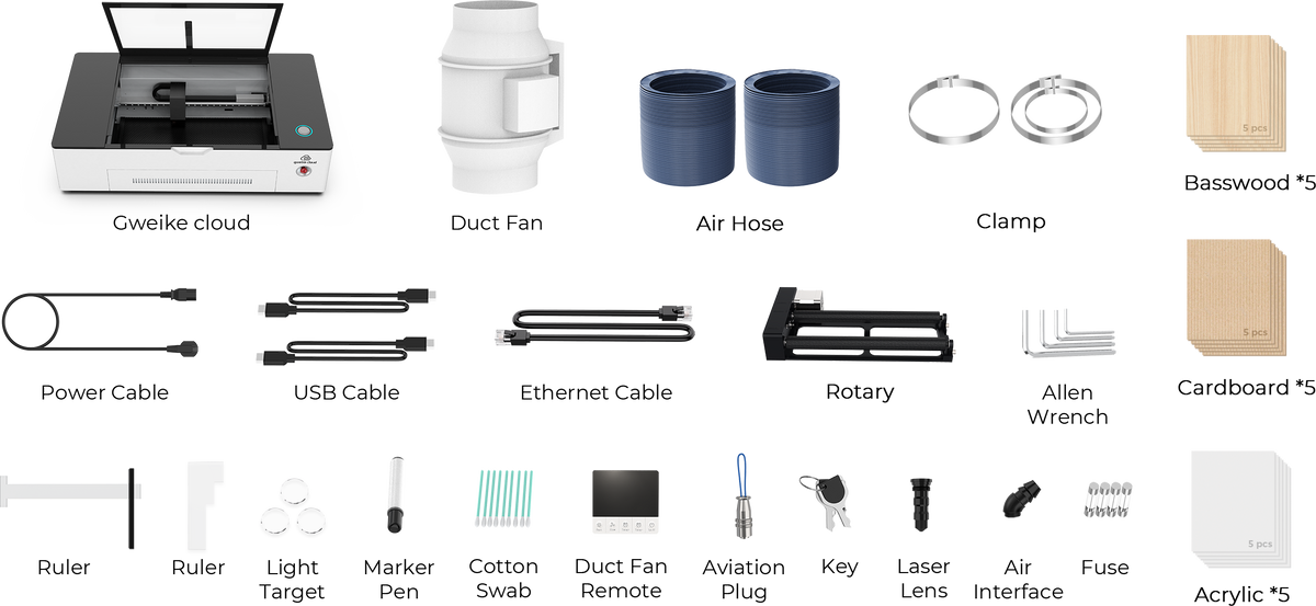 Cortadora y grabadora láser Gweike Cloud con componente rotatorio CO₂ – EU gweike cloud